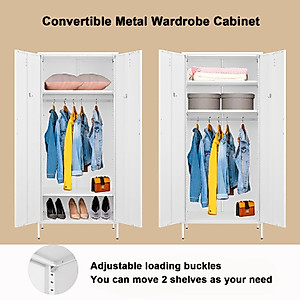 iCHENGGD Metal Wardrobe Cabinet with Doors and 2 Adjustable Shelves,Metal Armoire Wardrobe Closet with Hanging Rod, Tall Bedroom Armoires Storage Cabinet(72.8" H Closet Cabinet)