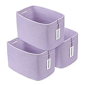Cotton Rope storage Basket Bins Woven Basket for Organizing Shelves Rectangle Decorative Baskets For storage Clothes Toys Books Towels Square Wicker Nursery basket organizer 3 pack purple lavender