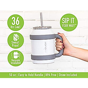 Reduce 50 oz Mug Tumbler with Handle and Straw - Stainless Steel with Sip-It-Your-Way Lid - Keeps Water Cold up to 36 Hours - Sweat Proof, Dishwasher Safe, BPA Free - White, Opaque Gloss