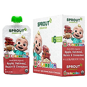 CoComelon Sprout Organic Baby Food Pouches, Apple Oatmeal Raisin with Cinnamon, 3.5 Oz Purees (Pack of 12)
