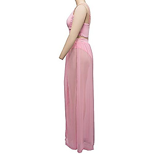Rela Bota Women's Sexy Summer 2 Piece Maxi Chiffon Dress Crop Top Skirt Set Beachwear Pink 3X-Large