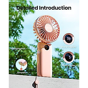 Gaiatop Handheld Mini Portable Fan, 4000 mAh Foldable Desk Fan, 5 Speeds Rechargeable USB Small Fan, Battery Operated Cute Personal Cooling Lash Fan for Women, Makeup, Office, Travel, Outdoor Pink