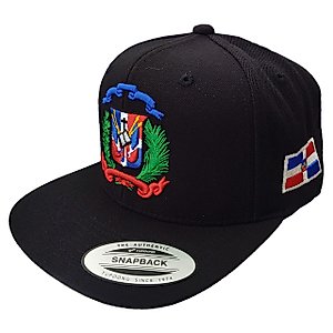 Dominican Republic Embroidered Shield and Flag Snap BackCap (Black)