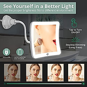 Fabuday Flexible Gooseneck 20X Lighted Magnifying Mirror, Upgraded Lighted Makeup Mirror with Magnification, LED Magnified Mirror for Bathroom, Portable Travel Mirror, Square