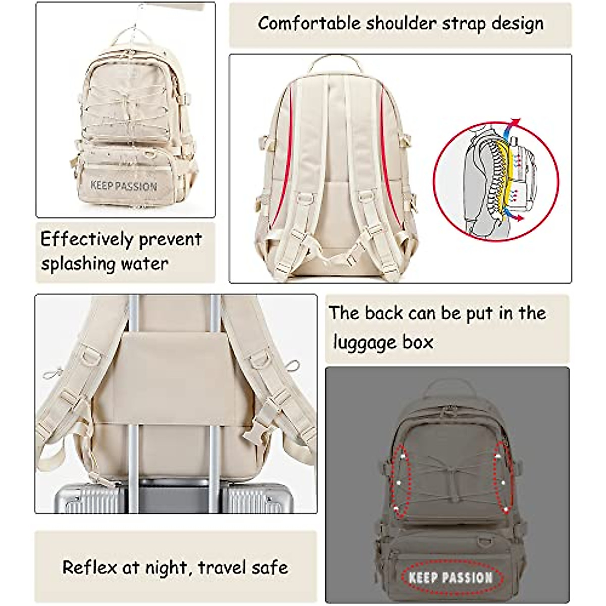 Laptop Backpacks for Women Men 16 Inch School Bag College Backpack Anti Theft Travel Daypack Bookbag for Teens Girls Students (Beige)