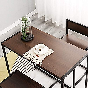 SDHYL 3 Piece Dining Set Dining Table Set with 2 Chairs Breakfast Table for Kitchen, Coffee Table Set, Home Office Table Set, Computer Table for 2, Portable Table Set, Walnut