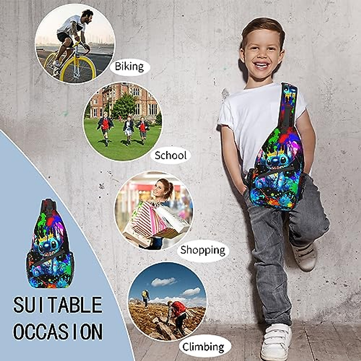 AIOUINBMO Sling Bag Cartoon Crossbody Sling Backpack Sling Bag Travel Hiking Chest Bag Daypack for Purses Shoulder Bag Gifts for Women Men