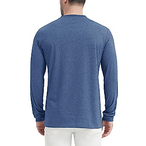 MAGCOMSEN Summer Casual Shirts for Men Henley Shirts Long Sleeve Button Down Shirts Work Henley Shirts with Pocket Blue Grey,XL