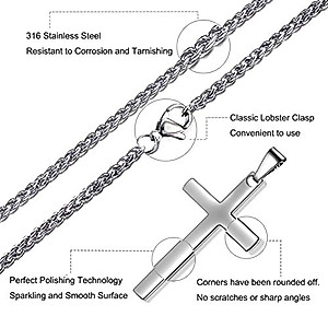Jwelbuete Cross Pendant Necklace for Men Stainless Steel Titanium Necklace,18-36 Inches (20" Chain)