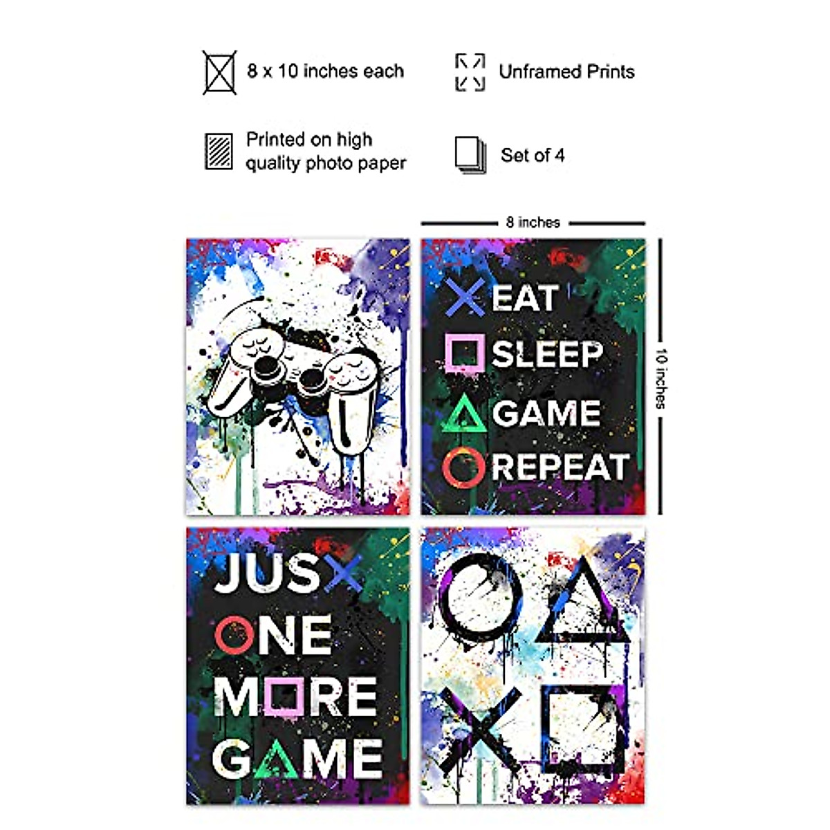 Game Room Decor - Video Arcade Remote Control Wall Decor Poster - Gift for Gamers, Men, Teens - Xbox, PS4, PlayStation, Video Game, Arcade - Gaming Controller Art - Dorm, Bar, Boys Room, Kids Bedroom