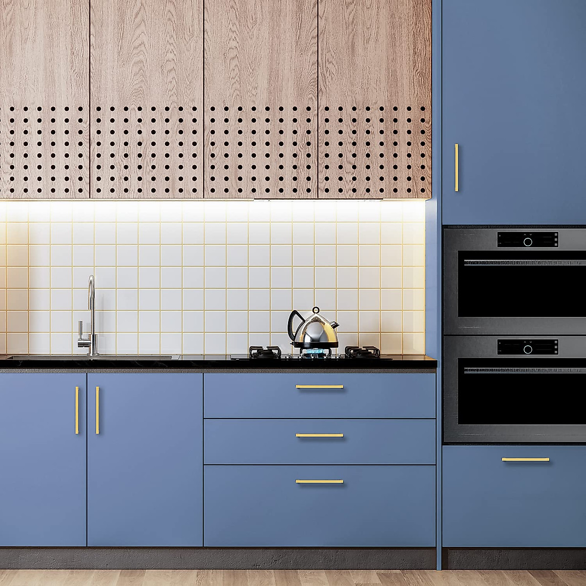 Ravinte 10 Pack Gold Cabinet Pulls 8 Inch Brushed Brass Kitchen Cabinet Handles Gold Square Kitchen Hardware for Cabinet Gold Kitchen Drawer Pulls Come with Screwdriver