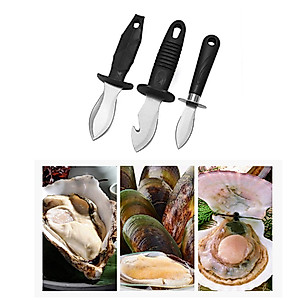 Hemoton 3 Pcs oyster Seafood Knives Clam Shucking Tools Oyster Shucker seafood shucking tool mussels oyster opening tool home tools household Stainless steel kitchen supplies