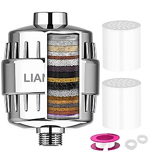Shower Filter Liangyu 20 Stage Shower Head Filter for Hard Water with 2 Replaceable Filter Cartridges High Pressure Shower Water Filter for Removing Chlorine and Fluoride, Polished Chrome