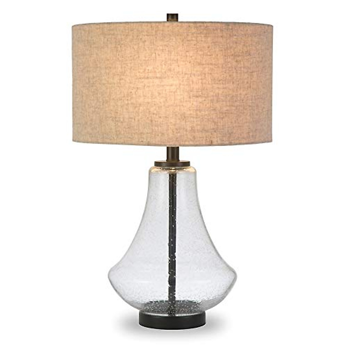 Lagos 23" Tall Table Lamp with Fabric Shade in Seeded Glass/Antique Bronze/Flax