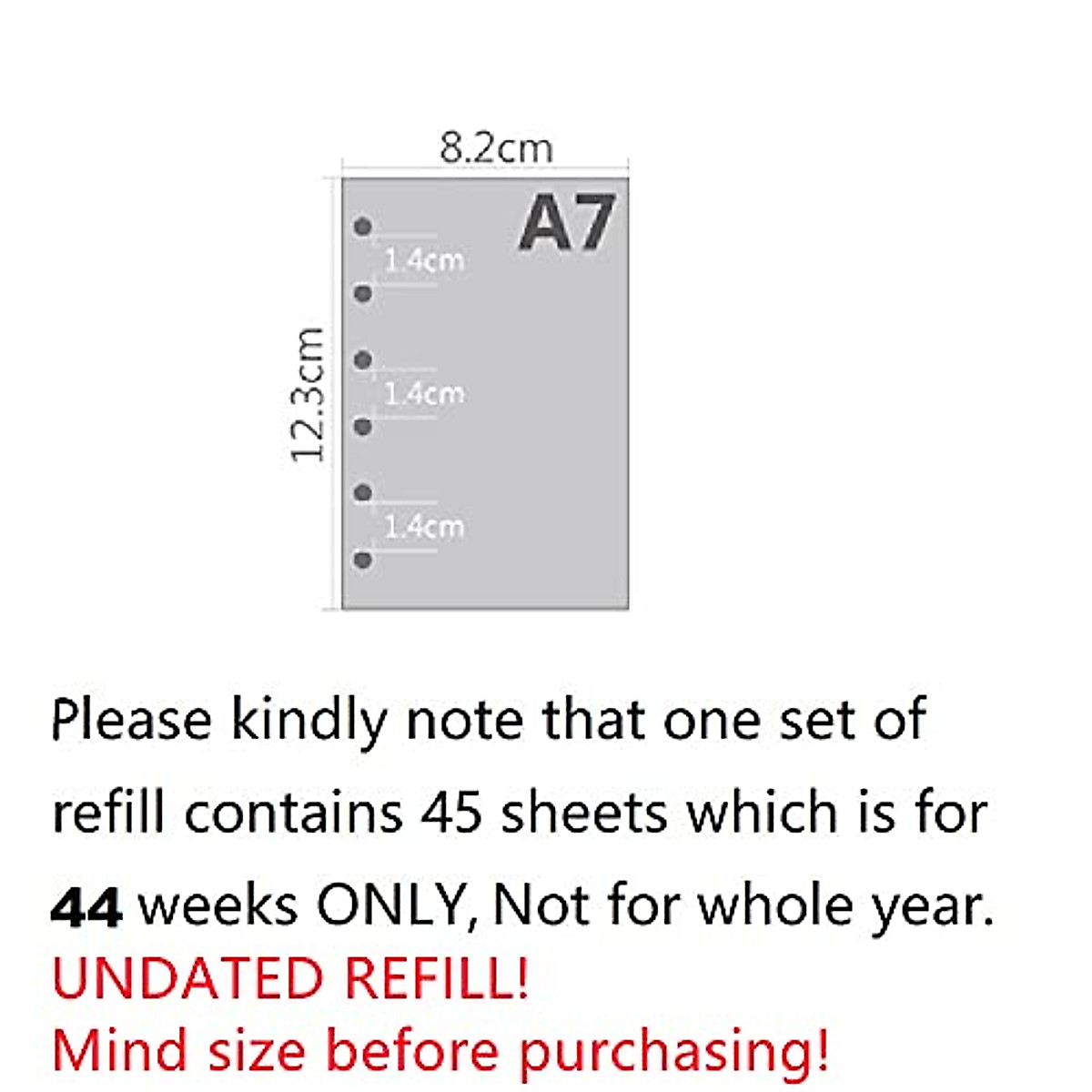 A7 Planner Refill, A7 Agenda Refill for Filofax,Undated, Monday Starts on Left, 6 Hole/100gsm, 45sheets/90pages,4.84 x 3.23'', Harphia(A7 Weekly Plan)