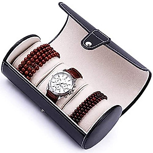 ZZYINH AN207 Watch Display Gift Box 3 Slot Wristwatch Necklace Bracelet Jewelry PU Leather Box Storage Travel Pouch Small Jewelry (Color : Black)