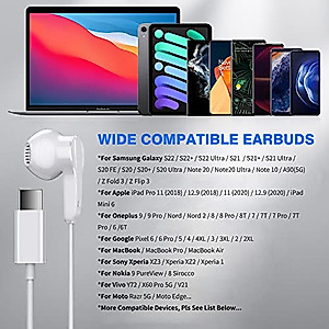 USB C Headphones for iPad Pro, Type C Wired Earphones Noise Cancelling Earbuds with Mic Stereo Volume Control for Samsung S23 Ultra S22 A53 Galaxy Z Flip 5 Pixel 7 7A 7Pro Tablet Fold OnePlus 11 10 9