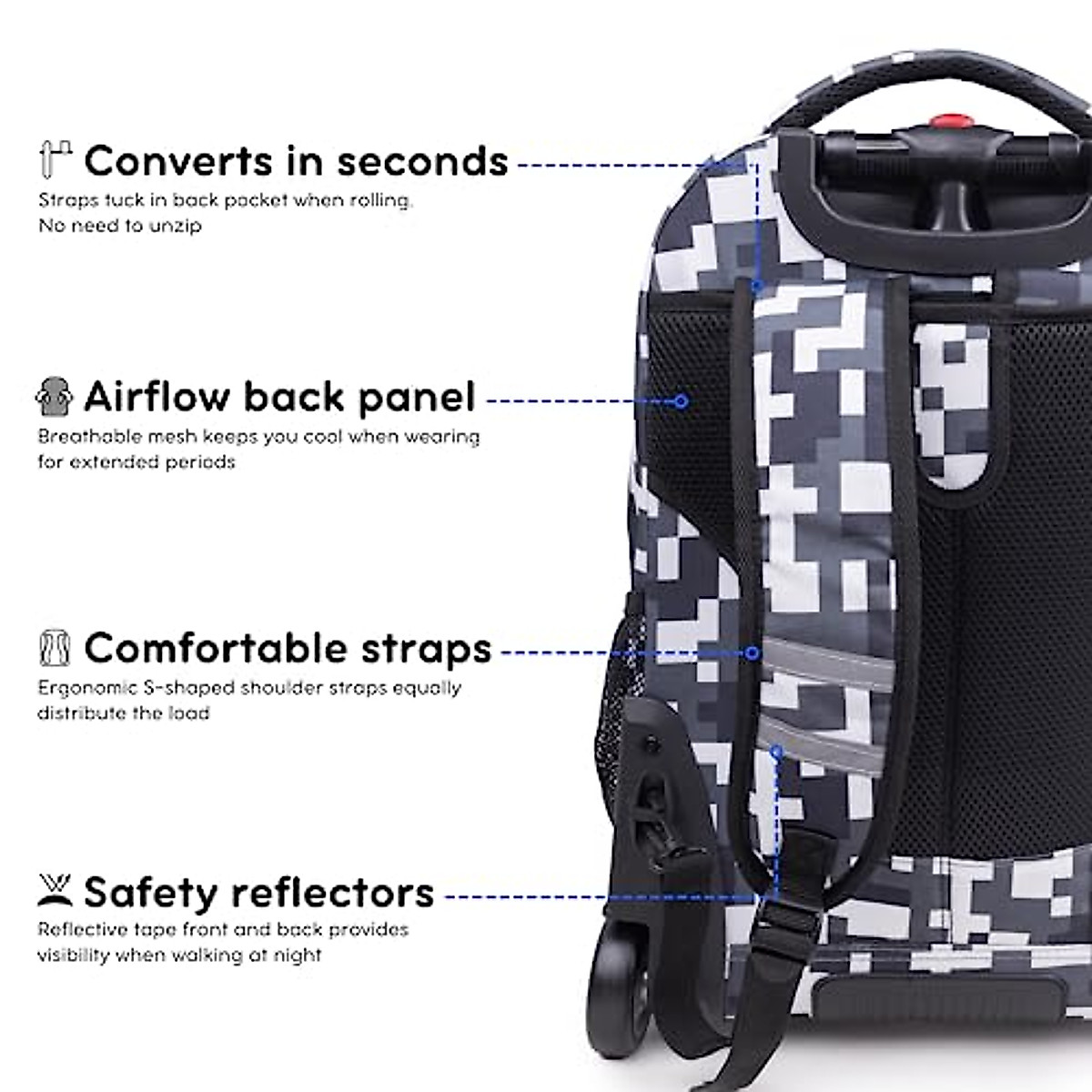 J World New York Sundance Rolling Backpack Girl Boy Roller Bookbag, CAMO, 20 Inch