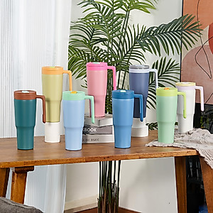 Fijinhom 40 oz Tumbler with Handle and Straw, Triple Layer Insulated Stainless Steel Water Bottle with Infuser, Travel Tumbler Fit Most Cupholder, Gifts for Women & Men, Grey Blue