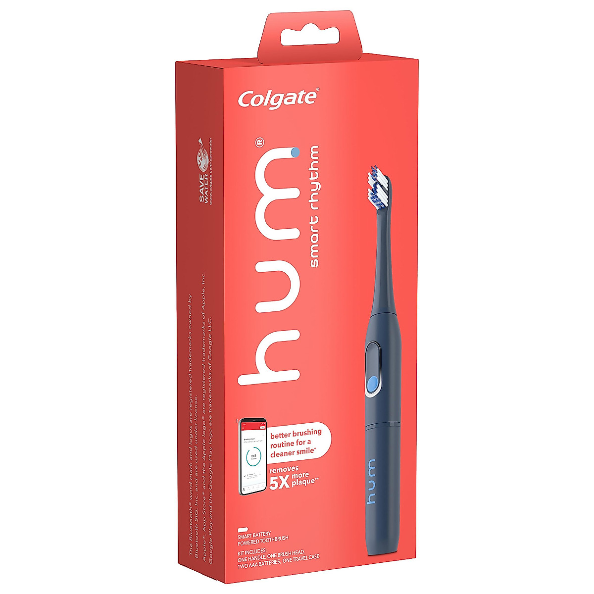 hum by Colgate Smart Rhythm Sonic Toothbrush Kit, Battery-Powered, Slate Grey