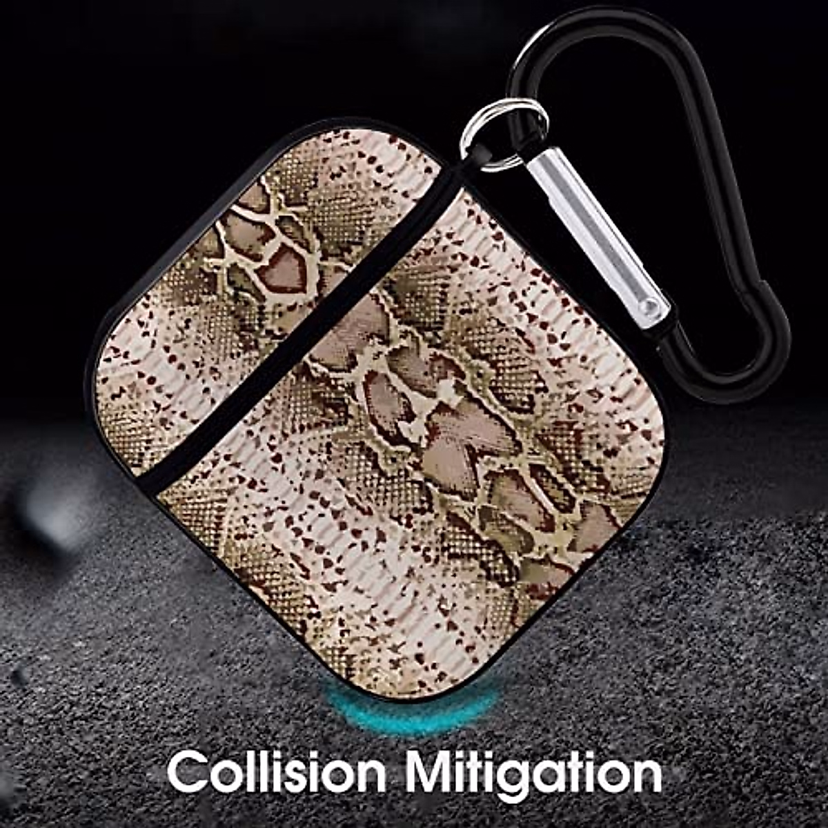 Snake Skin Python Pattern Protective Case Cover Compatible with Airpods 1 & 2 Bluetooth Earbuds Case Funny Print Storage Box with Keychain