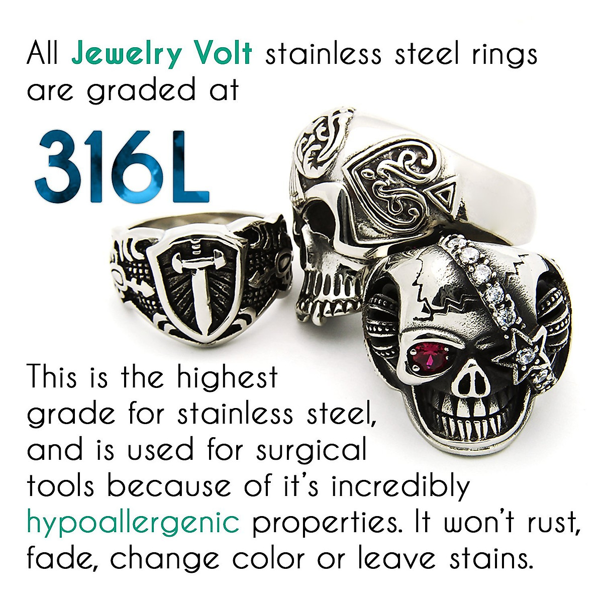 JewelryVolt Stainless Steel Ring Heraldry Fleur-de-lis Signet Polished & Oxidized Casting (Circle C 10)
