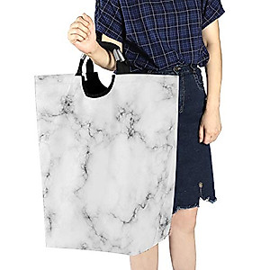 Moudou Marble Laundry Basket Foldable Laundry Hamper Large Clothes Toys Basket with Handles for Laundry Room, Bathroom, Bedroom, Dorm