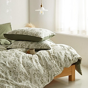 Bildenly Floral Duvet Cover Set King Size Reversible Olive Green Botanical Flower Bedding Set 3 Pieces Vintage Flower Aesthetic Soft Lightweight Comforter Cover Set for Women Girls with 2 Pillowcases