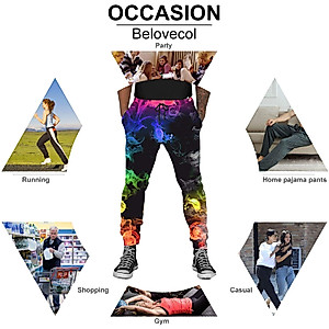 Belovecol Bright Galaxy Sweatpants for Men Novelty 3D Print Jogger Pants with Pocket Active Stretchy Sweat Pant Trousers L