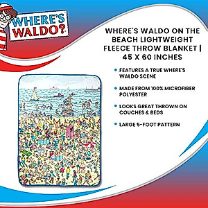 JUST FUNKY Waldo Collectibles | Where’s Waldo On The Beach Fleece Throw Blanket | 45” x 60”