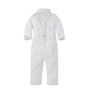 BabyMars Christening Clothes Wedding Tuxedo Outfit Baby Boys Formal Suit Gentleman Bowtie Long Sleeve Suit(White Suspenders,3-6 Months)