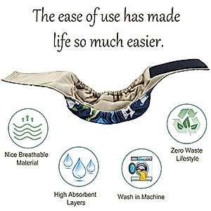 Grecle Premium Male Dog Wraps - High Absorbency Male Dog Diapers (Pack of 3) - Washable Belly Band for Male Dogs Incontinence and Puppy Training (Seafloor, S)