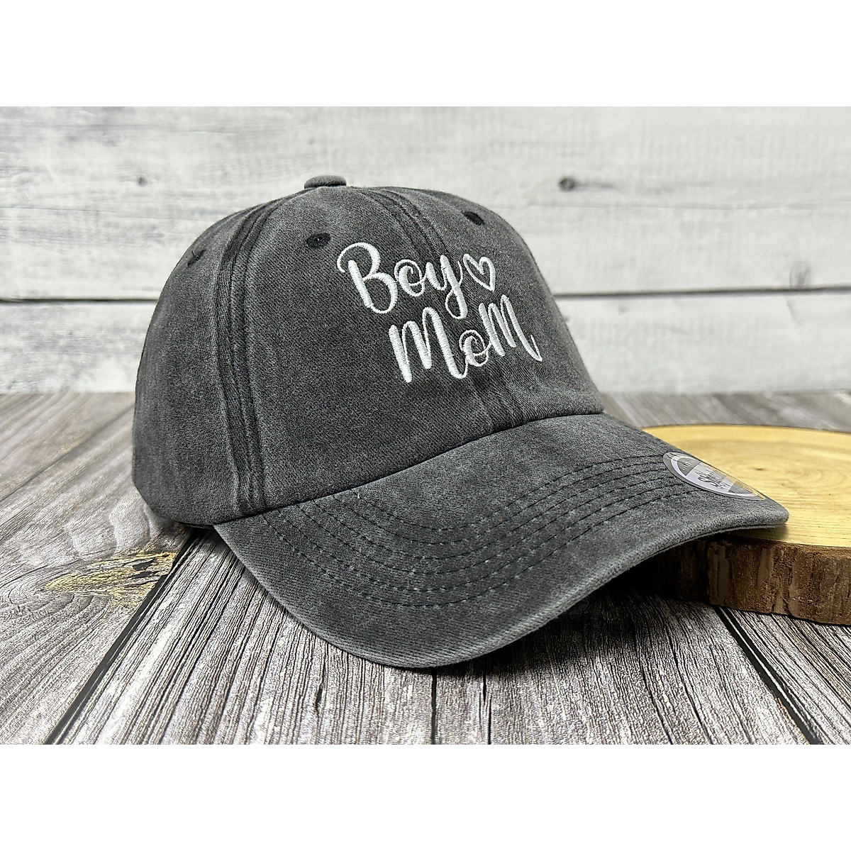Shenbors Embroidered Boy's Mom Hat for Women, Washed Black Baseball Cap, Gift for Mama Mother, Embroidery Adjustable Snapback Trucker Hat