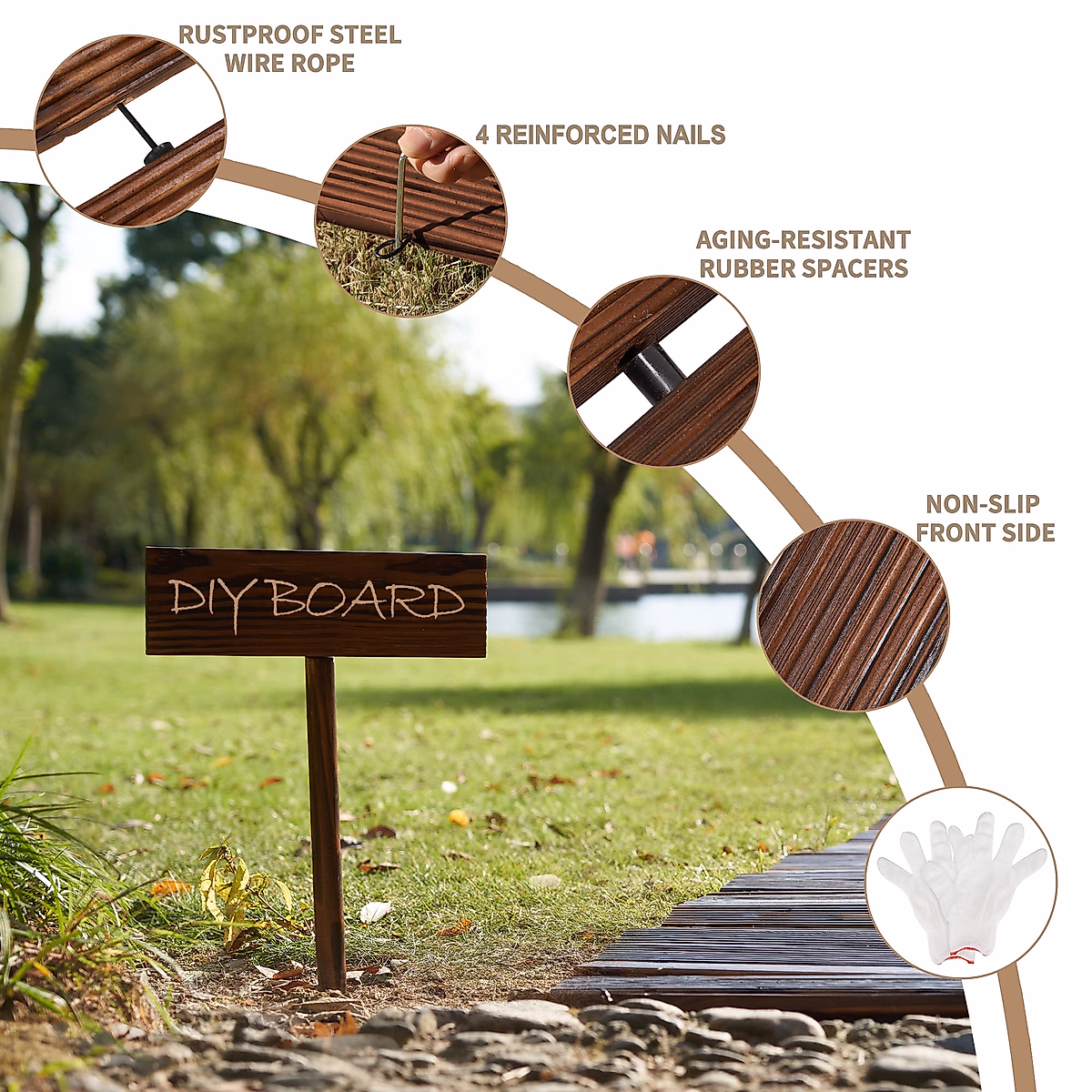 Dragosum 8FT Garden Pathway Wooden Walkway, Outdoor Path Curved Walkway Roll Out Plow and Hearth Wooden Walkway, Decorative Lawn Patio Pavers Boardwalk Beach Wedding Party (Curved)