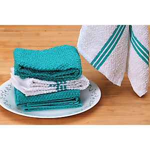 AMOUR INFINI Super Saver Bundle Pack of 4 Terry Dish Towels + 8 Dish Cloths | Ultra Soft and Absorbent Kitchen Towel & Dishcloth Combo | 100% Cotton Dishtowels for Washing Up | Teal
