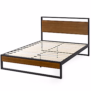 ZINUS Suzanne 44 Inch Bamboo and Metal Platform Bed Frame, Solid Steel Construction, No Box Spring Needed, Wood Slat Support, Easy Assembly, Chestnut Brown, Queen
