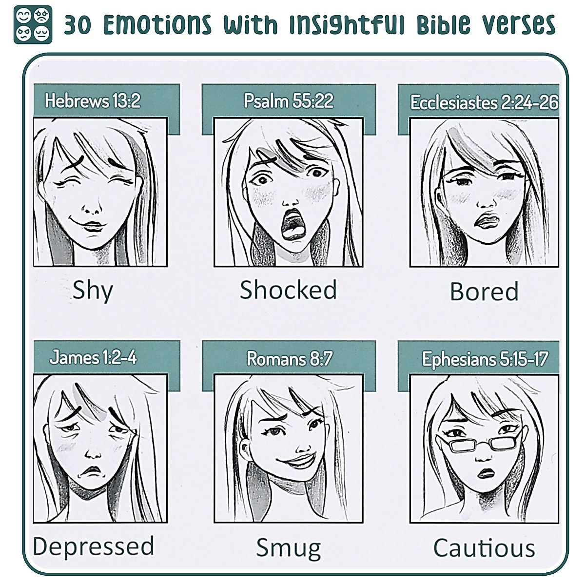 EmoVerse Magnet Feeling Chart with Bible Verse Guide, 14.5"x11.4", Emotions Chart for Kids and Adults, 30 Different Feelings