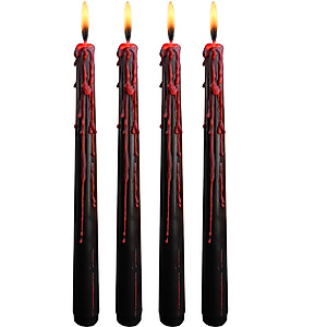 Viyffo Vampire Tears Taper Candles 10 Inch Set of 4 Unscented, Smokeless Long Tall Black Tapered Candle Sticks for Home, Spooky Decor Gothic
