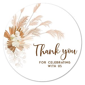 Pampas Grass Thank Celebrating Stickers, 2 Inch Baby Shower Birthday Party Favor Labels 40-Pack