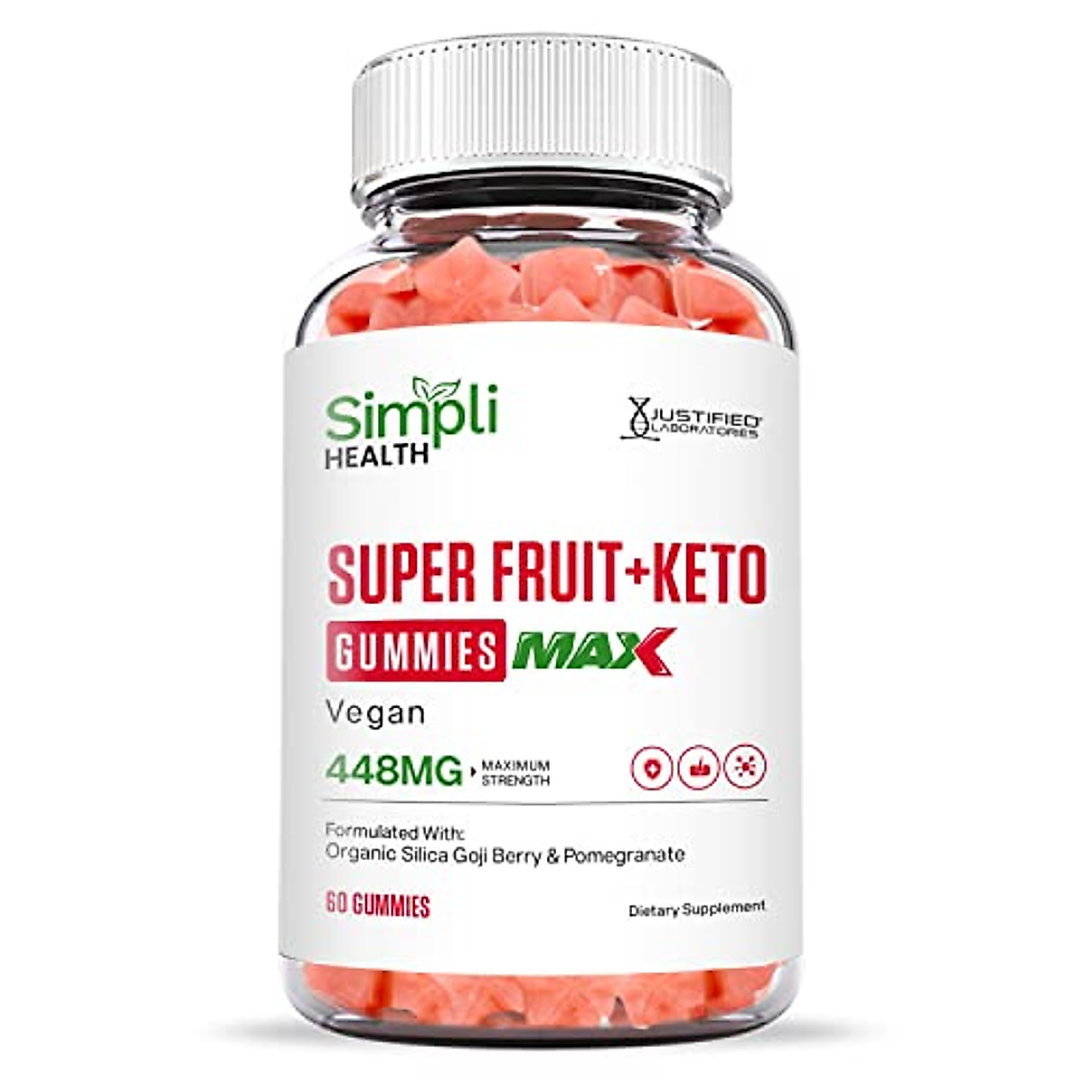 Simpli Health Keto Super Fruit Max Gummies Collagen Booster Contains Organic Silica Bamboo Acai Berry with Pomegranate Juice 60 Gummys