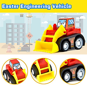 Easter Basket Stuffers for Toddler Easter Gifts for Boys Easter Egg Stuffers Easter Baskets for Kids 12 filled Easter Eggs with Toys inside Pull Back Construction Vehicles Fillers Classroom Favors