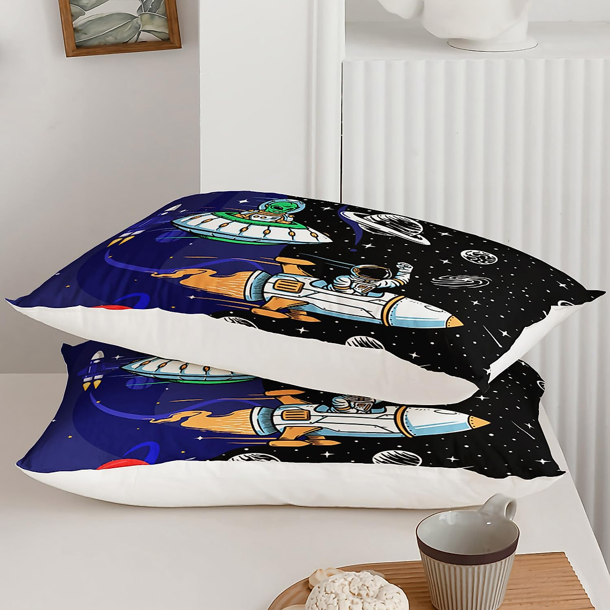 AILONEN Astronaut Duvet Cover Twin Size, Size, Cute Cartoon Astronaut Bedding Set for Kids Boys,Crazy Alien Comforter Cover,3 PCS,1 Quilt Cover and 2 Pillowcases