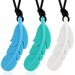 Chew Necklace for Sensory Kids, 3 Pack Sensory Oral Motor Aids Silicone Teething Toys for Autistic Chewers, ADHD, SPD, Oral Motor Stimulation or Special Needs (Green/White/Blue)