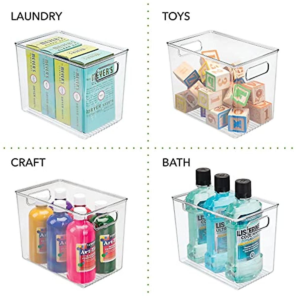 mDesign Deep Modern Plastic Storage Organizer Bin Basket with Handles for Home Office Organization - Shelf, Cubby, Cabinet, and Closet Organizing Decor - Ligne Collection - 2 Pack - Clear