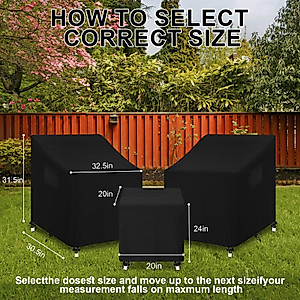 3-Piece Outdoor Veranda Patio Garden Furniture Cover Set, 600D Oxford cloth waterproof 3 Pieces Patio Set Cover, anti-UV 3 Piece Patio Furniture Covers, tear resistant, with storage bag