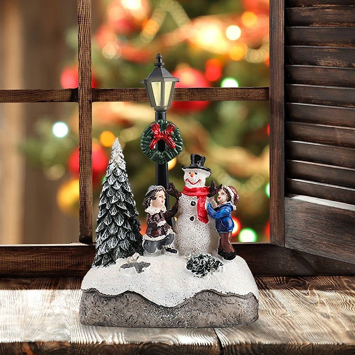 Wiexiang Christmas Village Set Decorations,Resin LED Warm Lights Christmas Tree Figurines, Mini Snowman Christmas Decorations, Christmas Village House Gift Sets, Collectible Buildings…