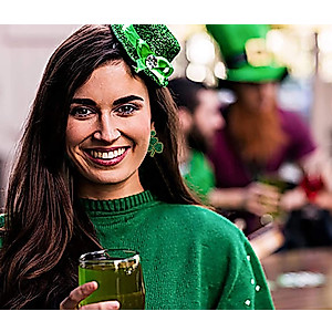 St Patricks Day Earrings Dangling Beaded Green Shamrock Earrings Handmade Lucky Clover Beer Glass Leprechaun Teardrop Drop Dangle Earrings Funny Irish Holiday Jewelry Gift for Women