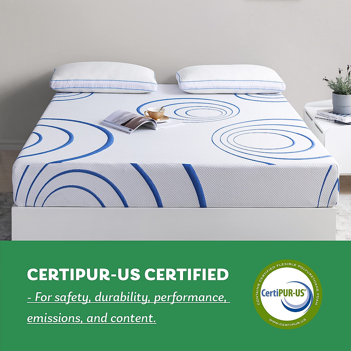 Coolsence 8 Inch Queen Cool Gel Mattress/Bamboo Charcoal Memory Foam/Bed in A Box/CertiPUR-US Certified/Made in USA/Medium