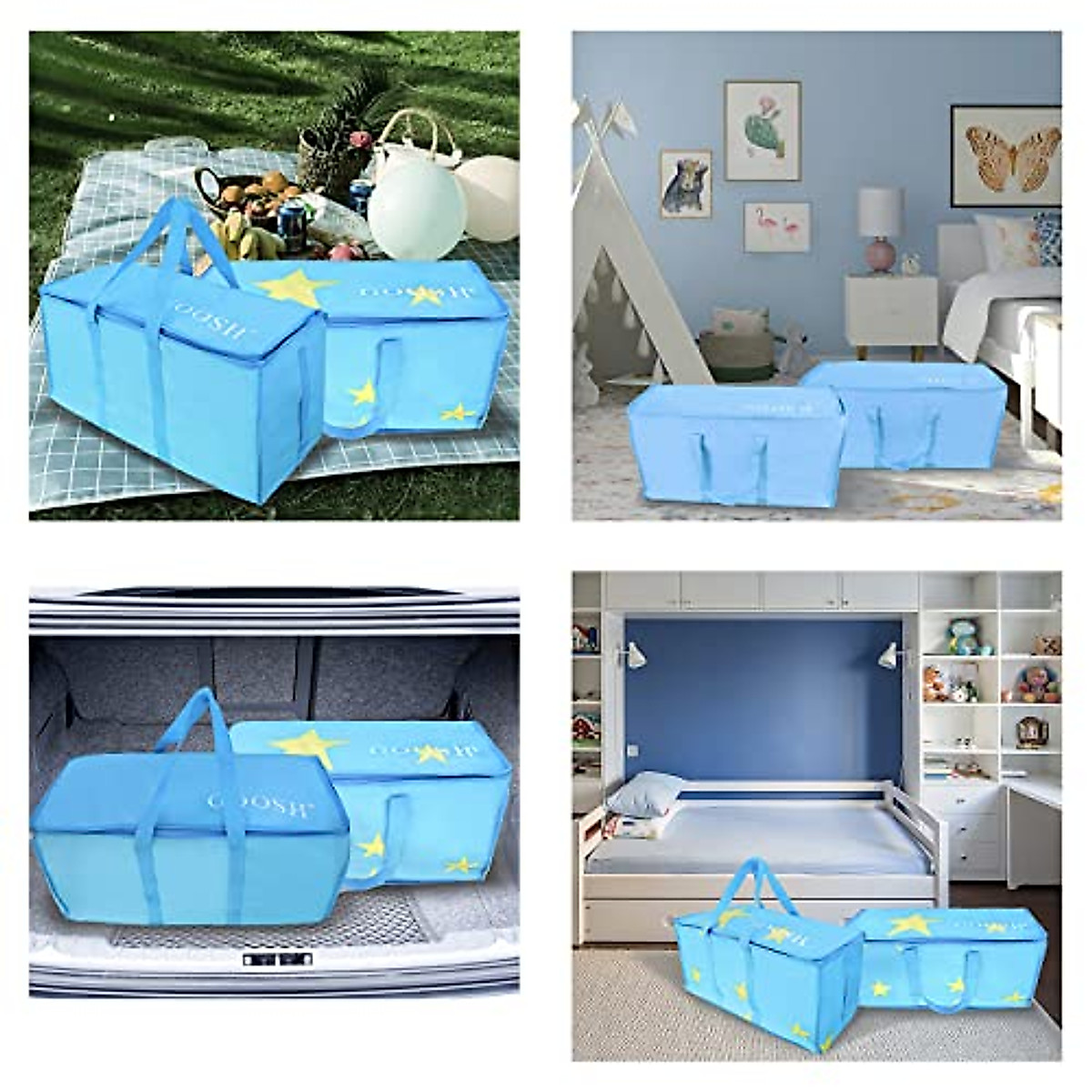 GOOSH 2 Pack Moving Bags Heavy Duty Extra Large with Double Zippers & Carrying Handles, Waterproof Foldable Storage Totes for Space Saving Moving Storage