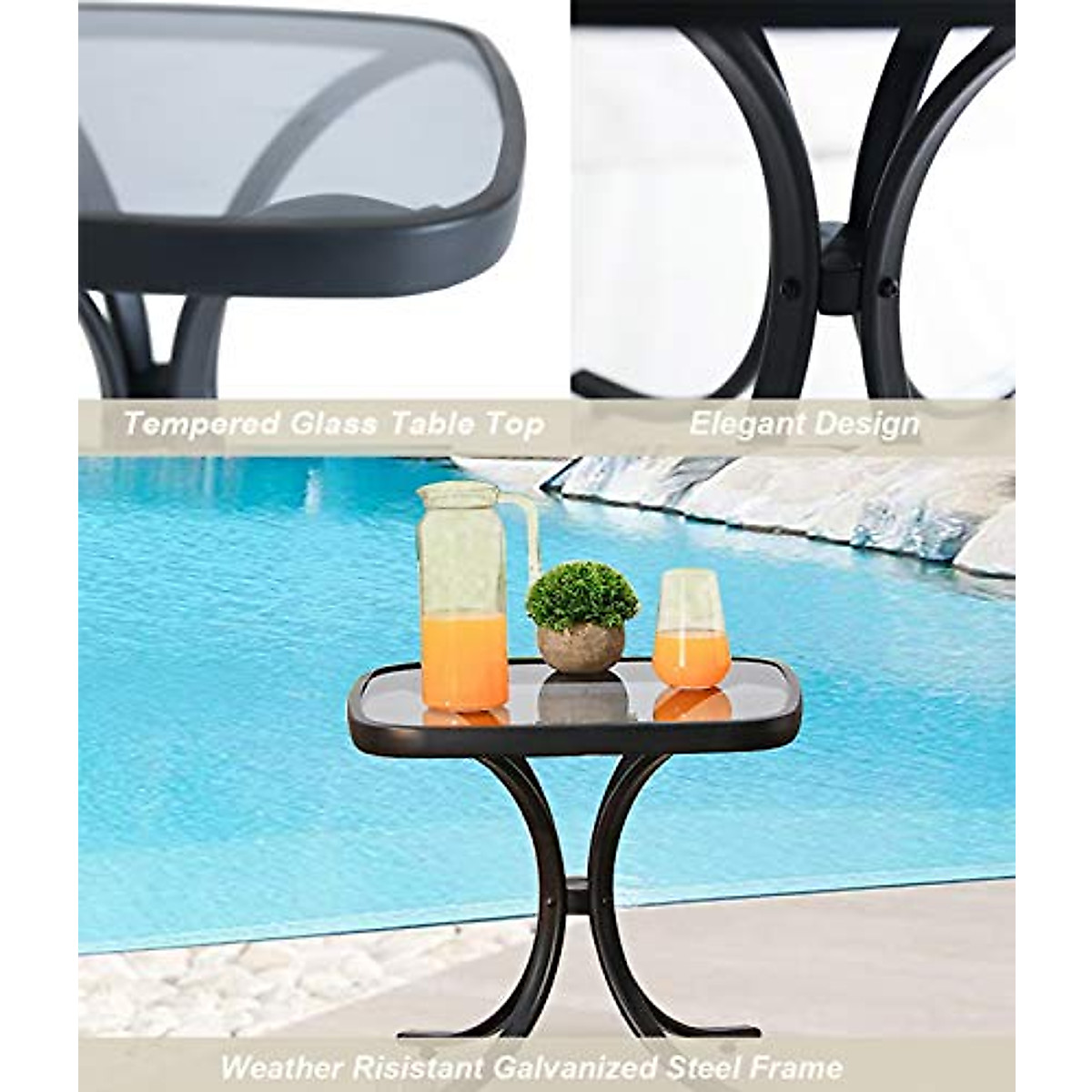 PatioFestival 3 Pieces Patio Chaise Lounge Chairs Set Adjustable Back All Weather with Bistro Table(Beige)